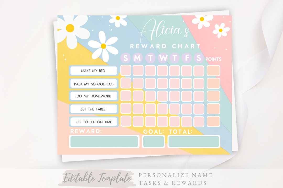 Editable Reward Chart Daisy Behavior Chart Daisy Reward Chart Girls ...