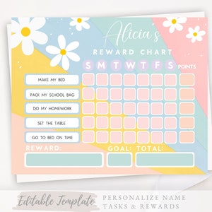 Editable Reward Chart Daisy Behavior Chart Daisy Reward Chart Girls ...