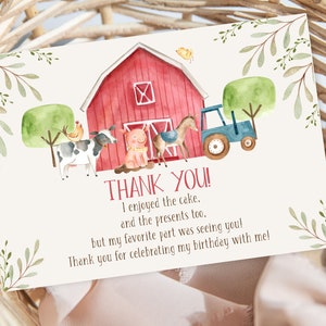 Farm Thank You Card Birthday, Thank You Note, Farm Animals Thank You ...
