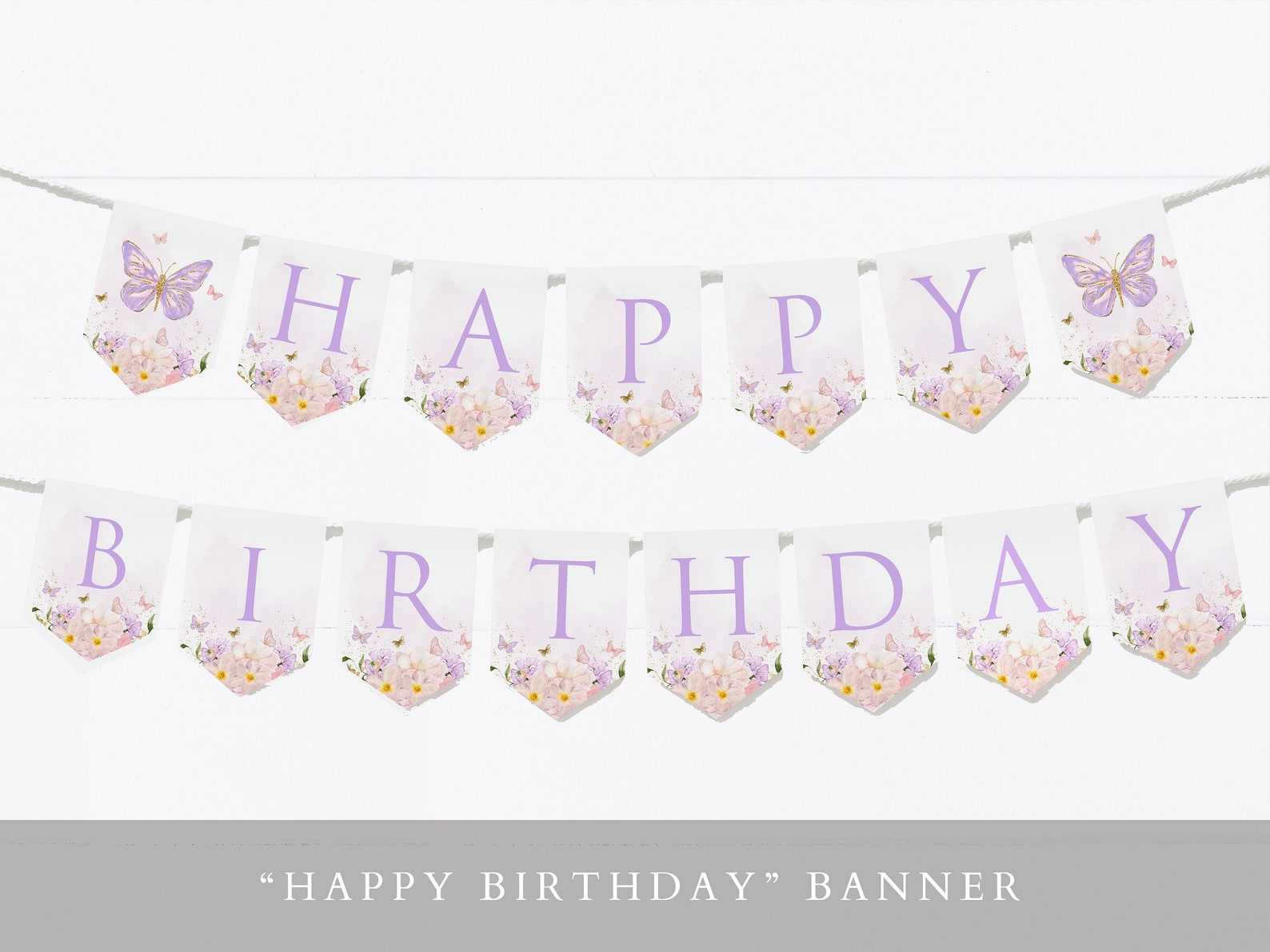 Butterfly Bunting, Happy Birthday DIY Banner Template, Butterfly High ...