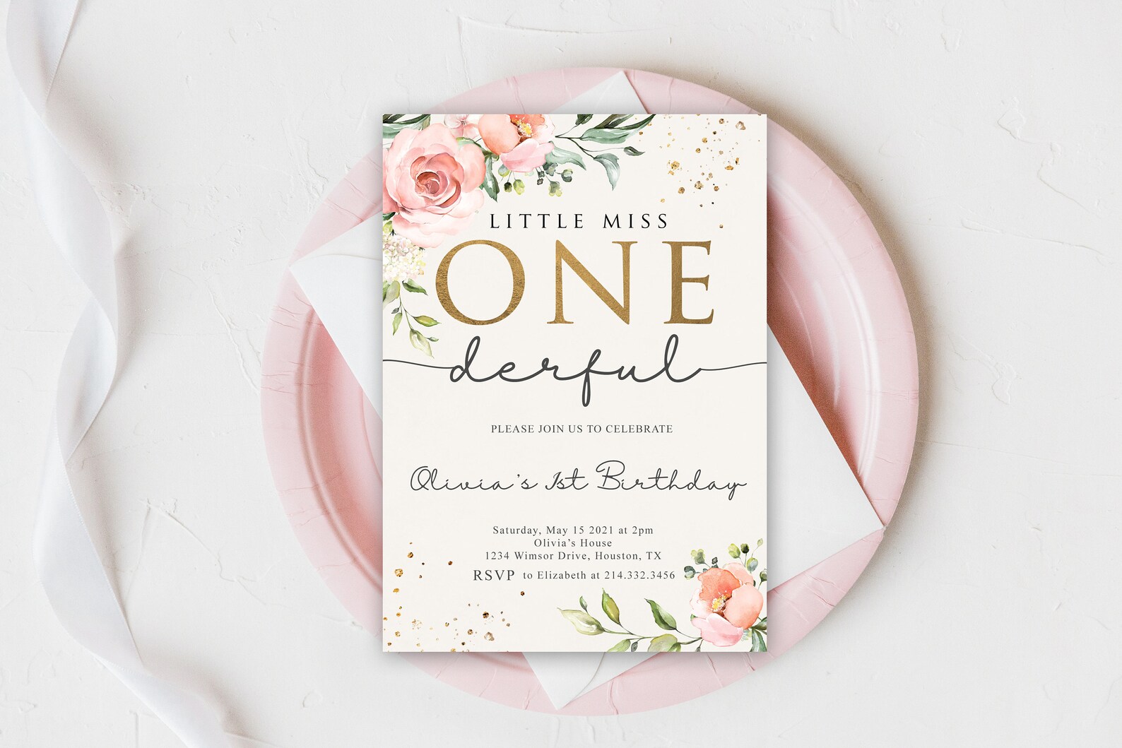 Little Miss Onederful Invitation Girl Birthday Invitation - Etsy