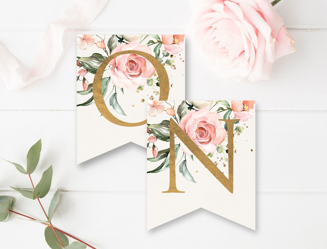 Blush Pink Floral Bunting Floral DIY Banner Template Boho - Etsy