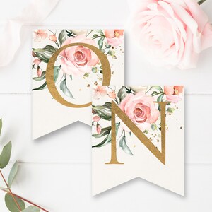 Blush Pink Floral Bunting, Floral DIY Banner Template, Boho Custom ...