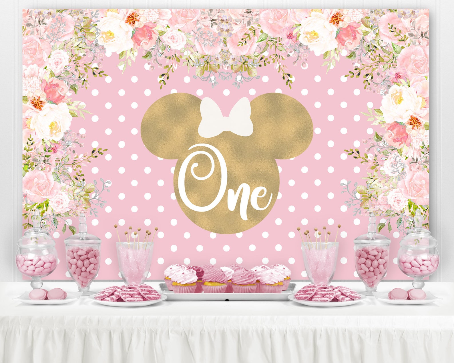 Minnie Birthday Backdrop Minnie Mouse Party Personalized - Etsy