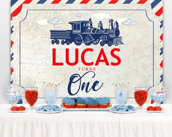 Train Birthday Backdrop, Railroad Vintage Train, Train Baby Shower, Red ...