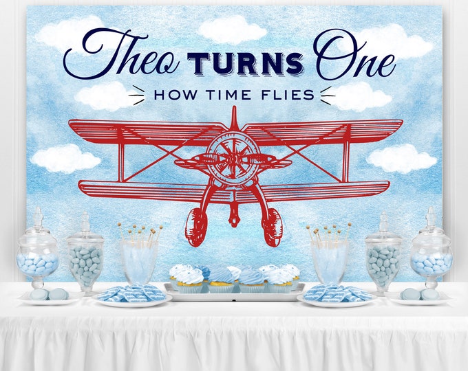 Vintage Airplane Birthday Backdrop, Vintage Airplane Baby Shower ...