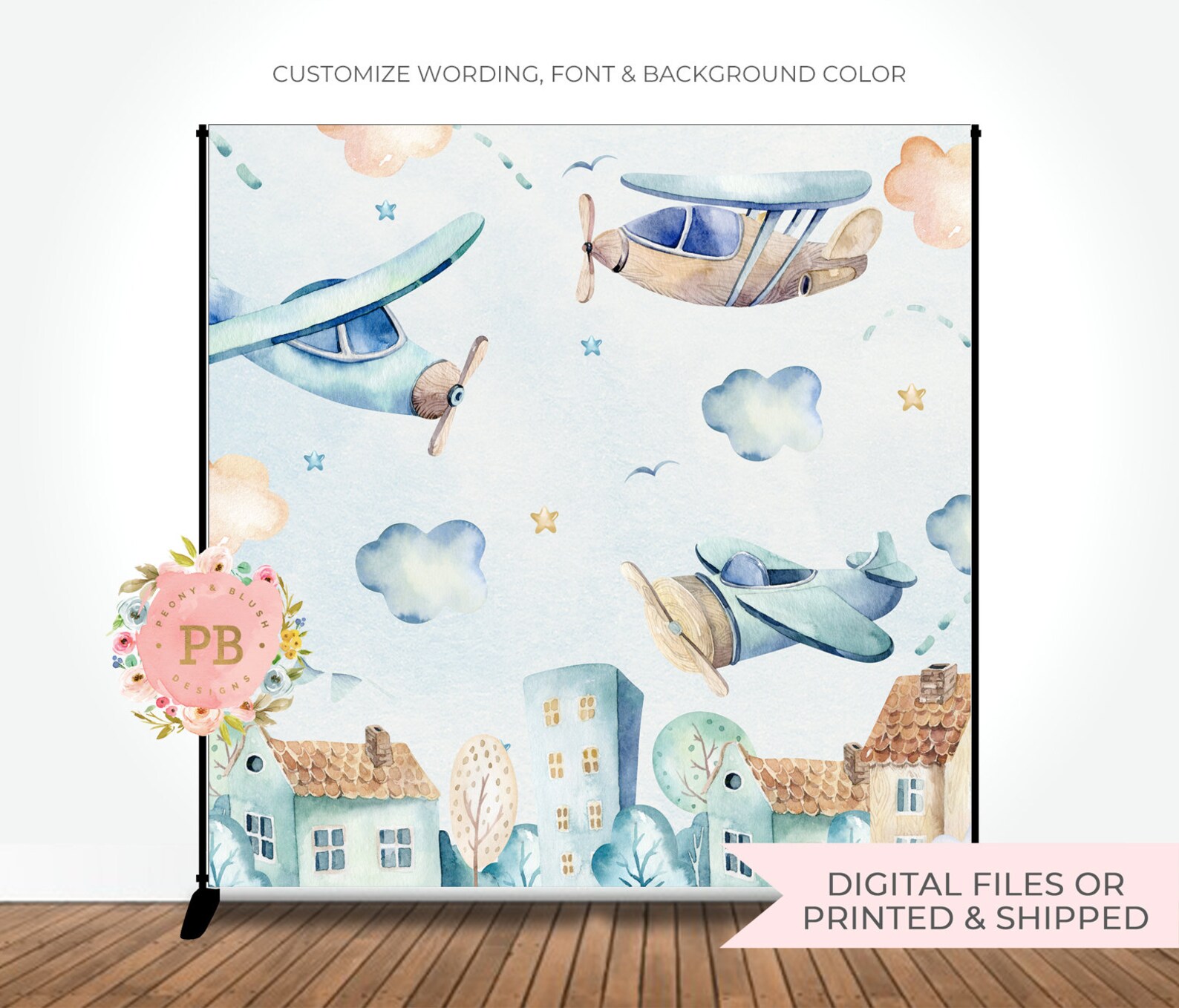 Airplane Birthday Backdrop Banner Vintage Blue Airplane - Etsy