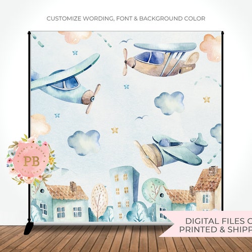 Airplane Birthday Backdrop Banner Vintage Blue Airplane | Etsy