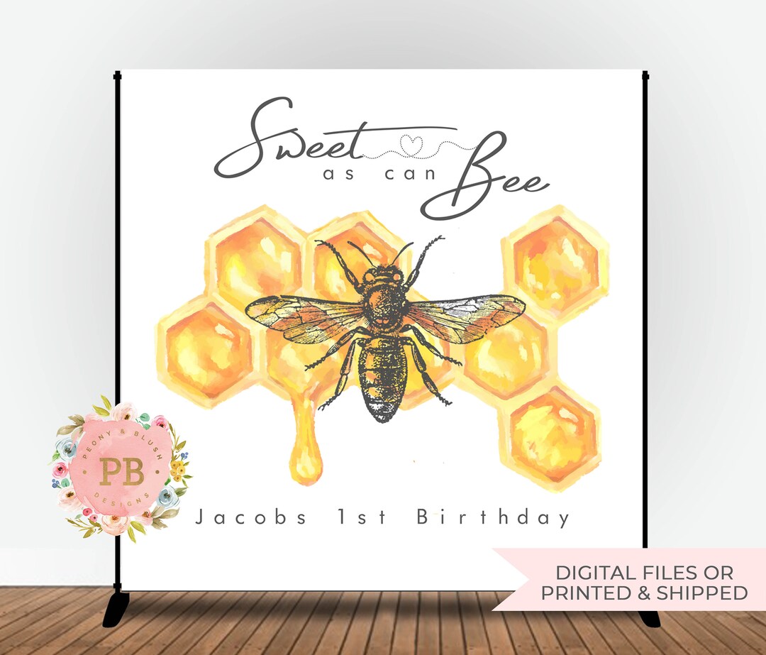 Bee Birthday Backdrop, Sweet as Can Bee Birthday Party Banner, First ...