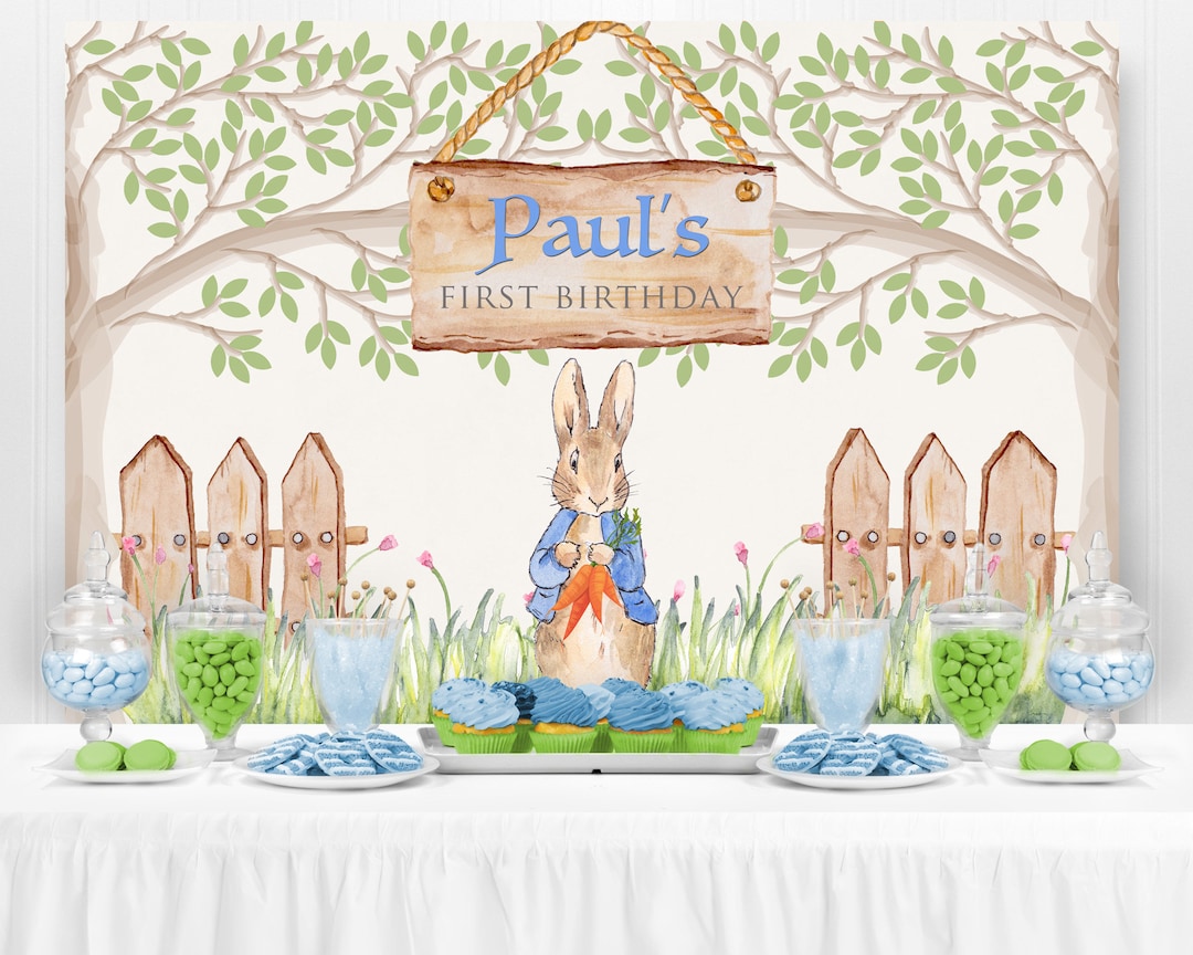 Peter Rabbit Backdrop, Bunny Birthday Backdrop, First Birthday, Baby ...
