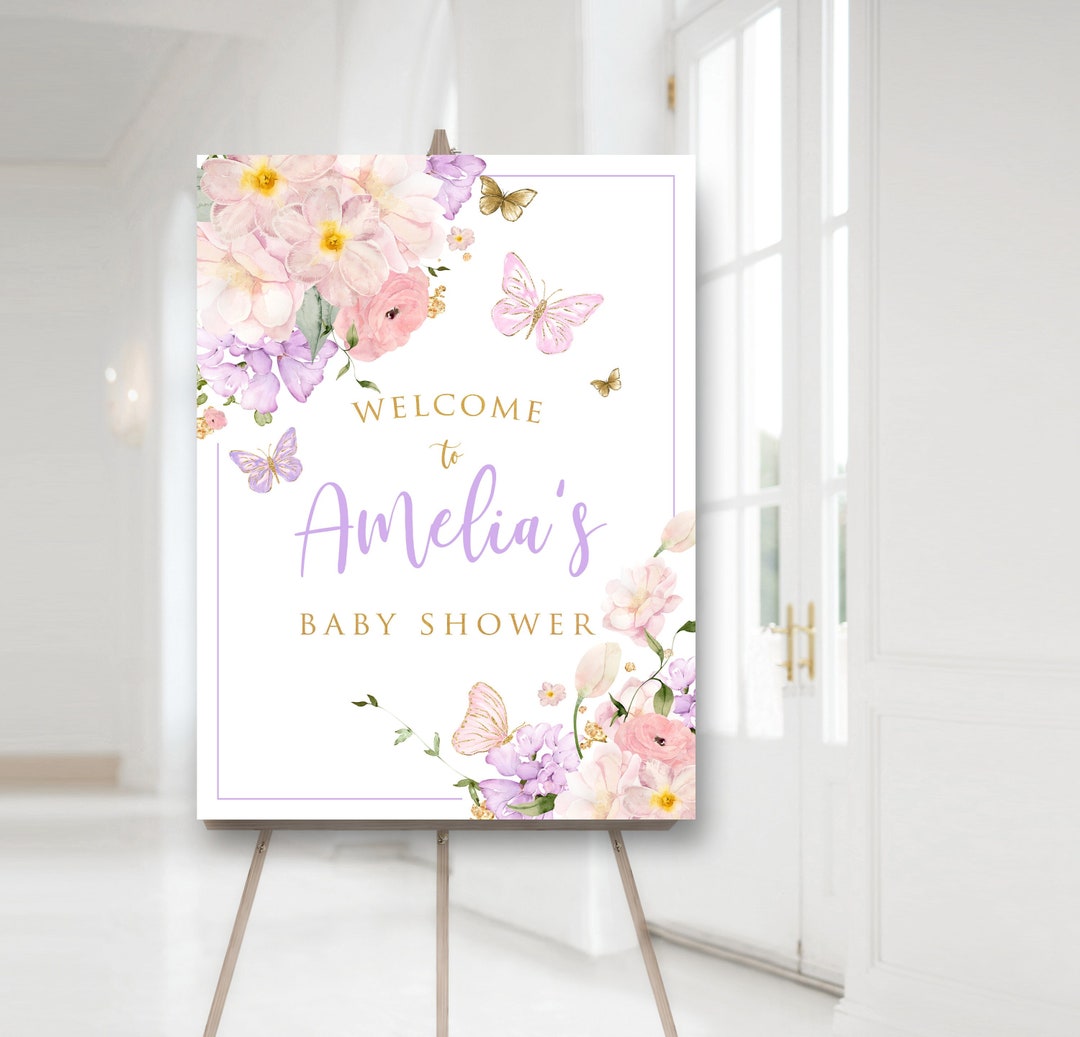 Butterfly Welcome Sign, Whimsical Butterfly Baby Shower Sign, Butterfly ...