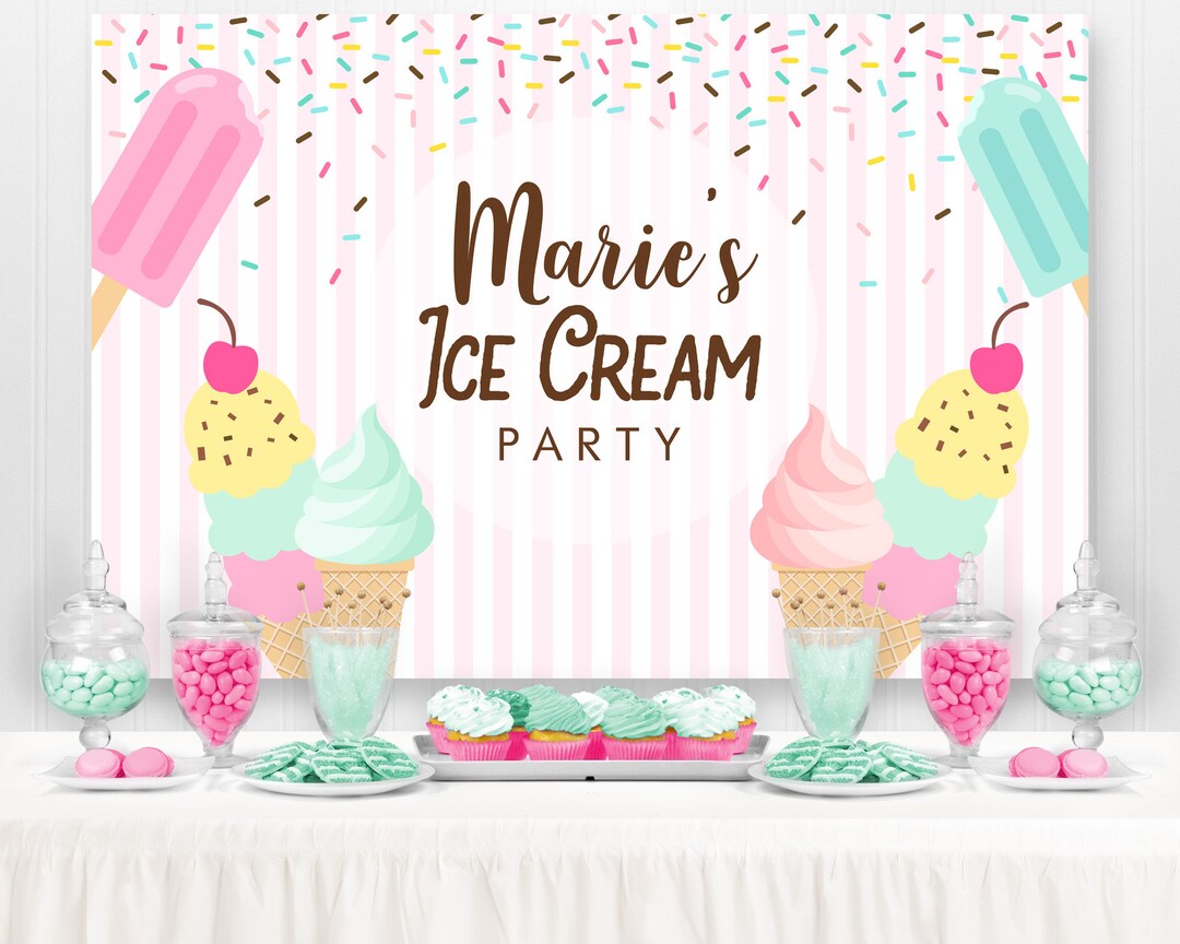 Ice Cream Party Backdrop, Ice Cream Sign, Pastel Birthday, Ice Cream ...