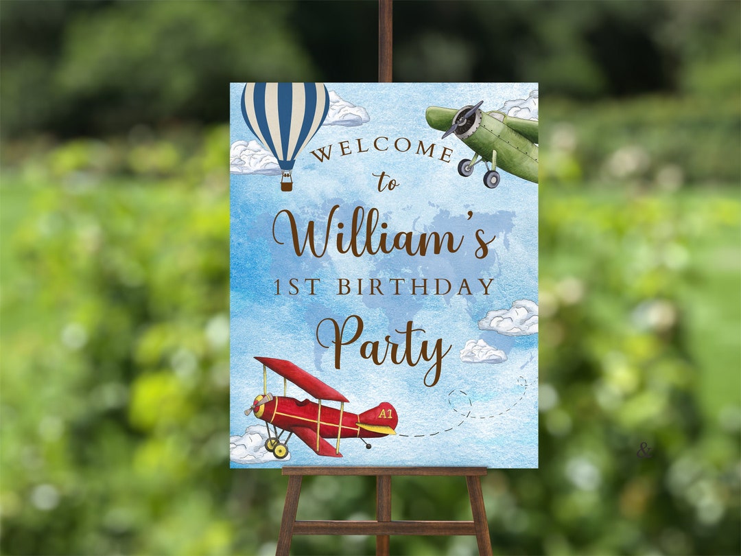 Airplane Birthday Welcome Sign, Airplane Sign, Easel Welcome Sign ...