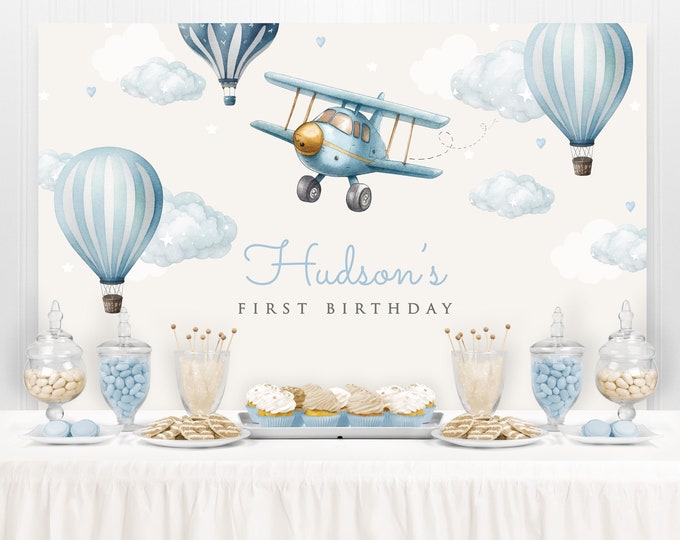 Airplane Birthday Backdrop, Vintage Airplane Baby Shower Backdrop ...