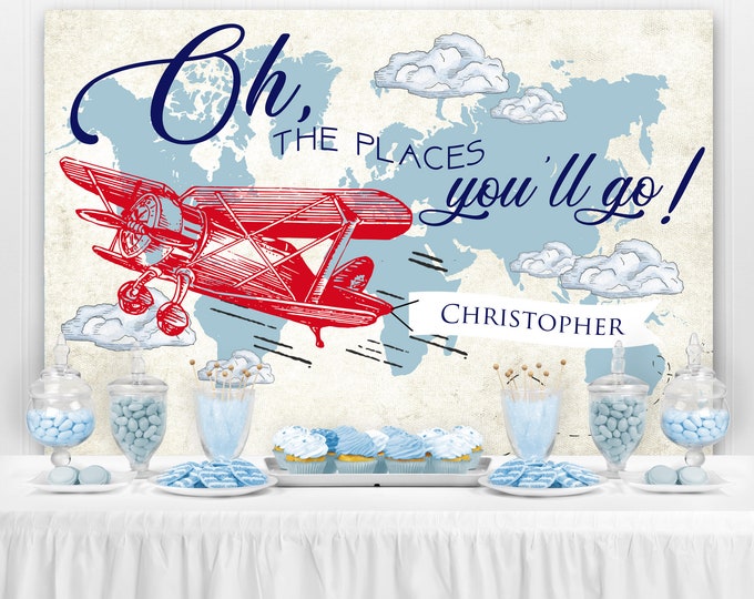 Vintage Airplane Birthday Backdrop, Vintage Airplane Baby Shower ...