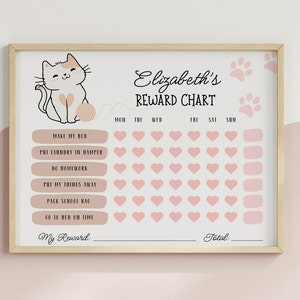 Editable Cat Reward Chart Cat Behavior Chart Kitty Reward Chart Girls ...