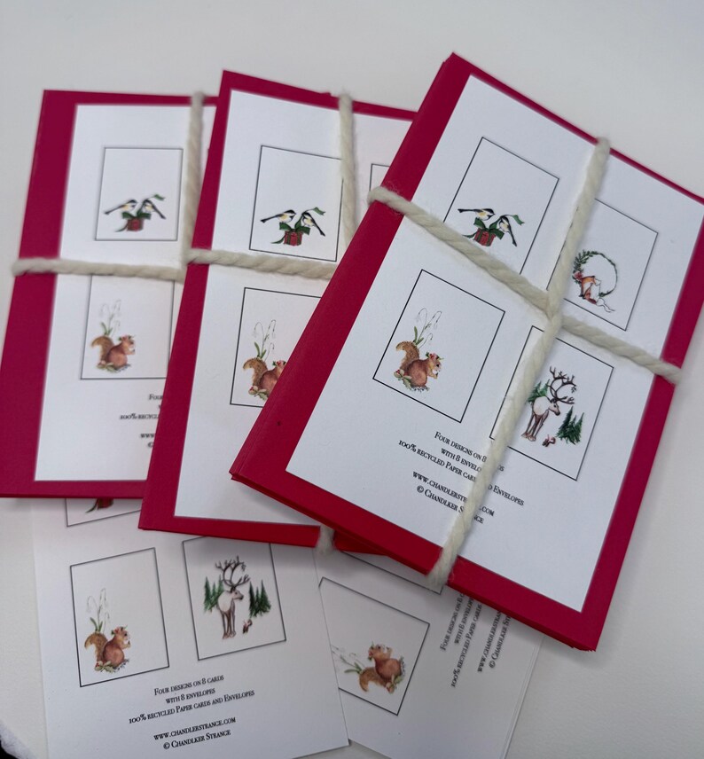 Holiday Woodland Creatures Card Set – 8-pack Watercolor Cards- 100% ...