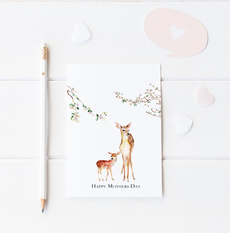 Mother Deer and Fawn Mother’s Day Card • Watercolor Illustration ...