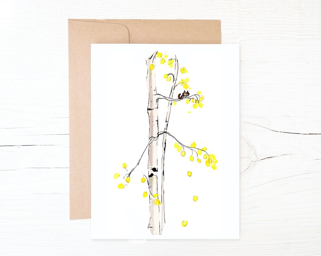 Chipmunk Fall Note Card: Aspen Tree Watercolor, Recycled Paper - Etsy