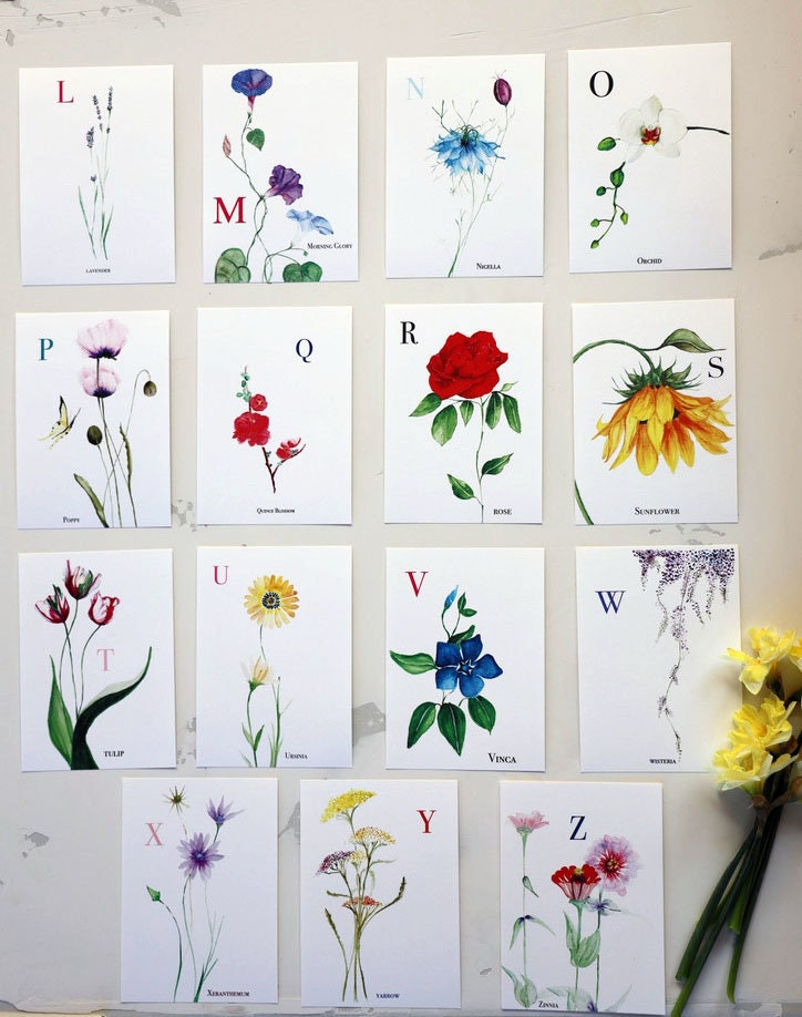 Flower Alphabet Card Set ABC Flash Cards Flower Alphabet - Etsy