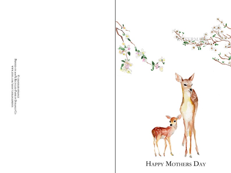 Mother Deer and Fawn Mother’s Day Card • Watercolor Illustration ...