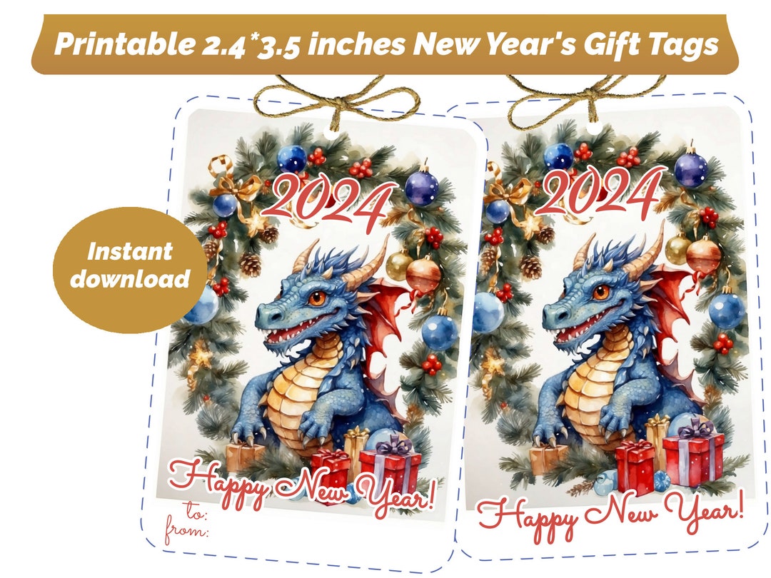 Dragon Printable Gift Tag, Happy New Year, Personalised Prints, Holiday ...