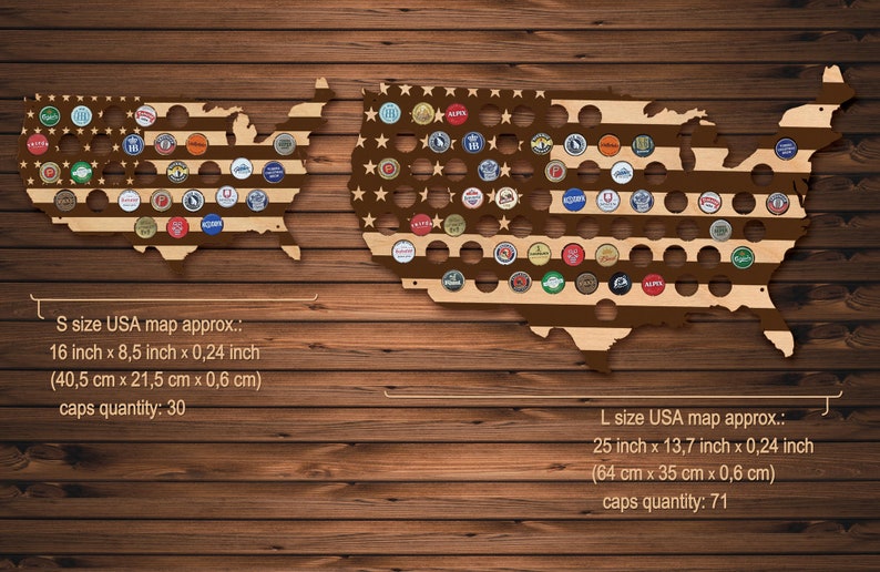 USA Beer Cap Map With Engraved Flag, United States Map for Beer Caps ...