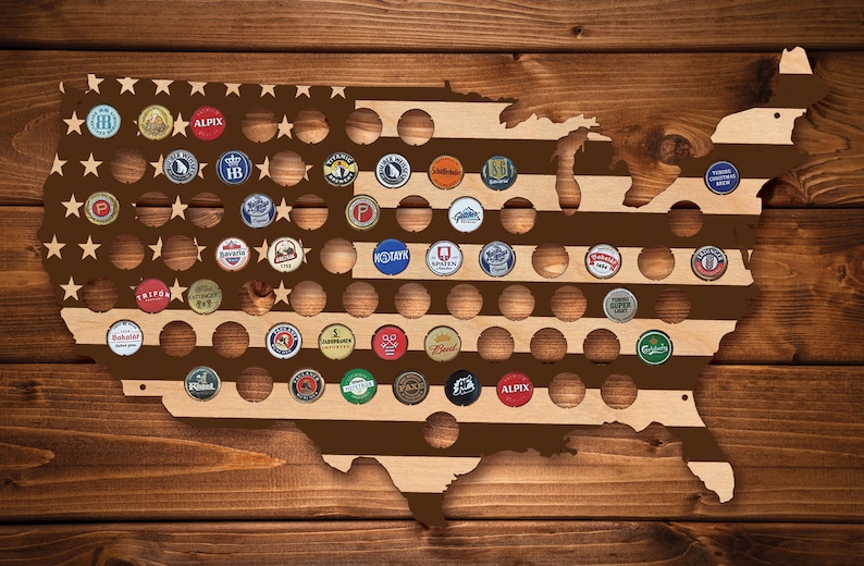 USA Beer Cap Map With Engraved Flag, United States Map for Beer Caps ...