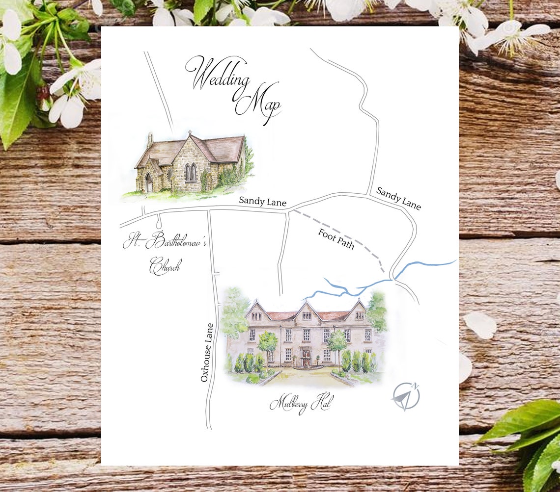 Custom Painted Wedding Venue Map Illustration -wedding Map, Destination ...