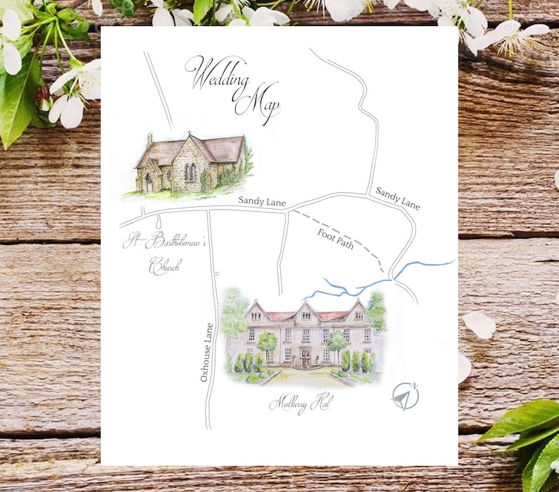 Custom Painted Wedding Venue Map Illustration -wedding Map, Destination ...