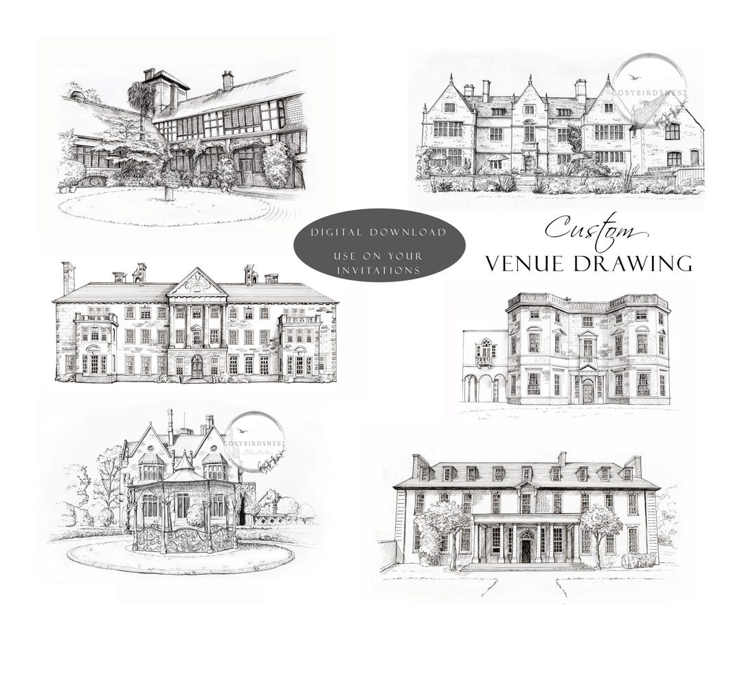Custom Wedding Venue Illustration: Hand-drawn Pen & Ink Portrait ...