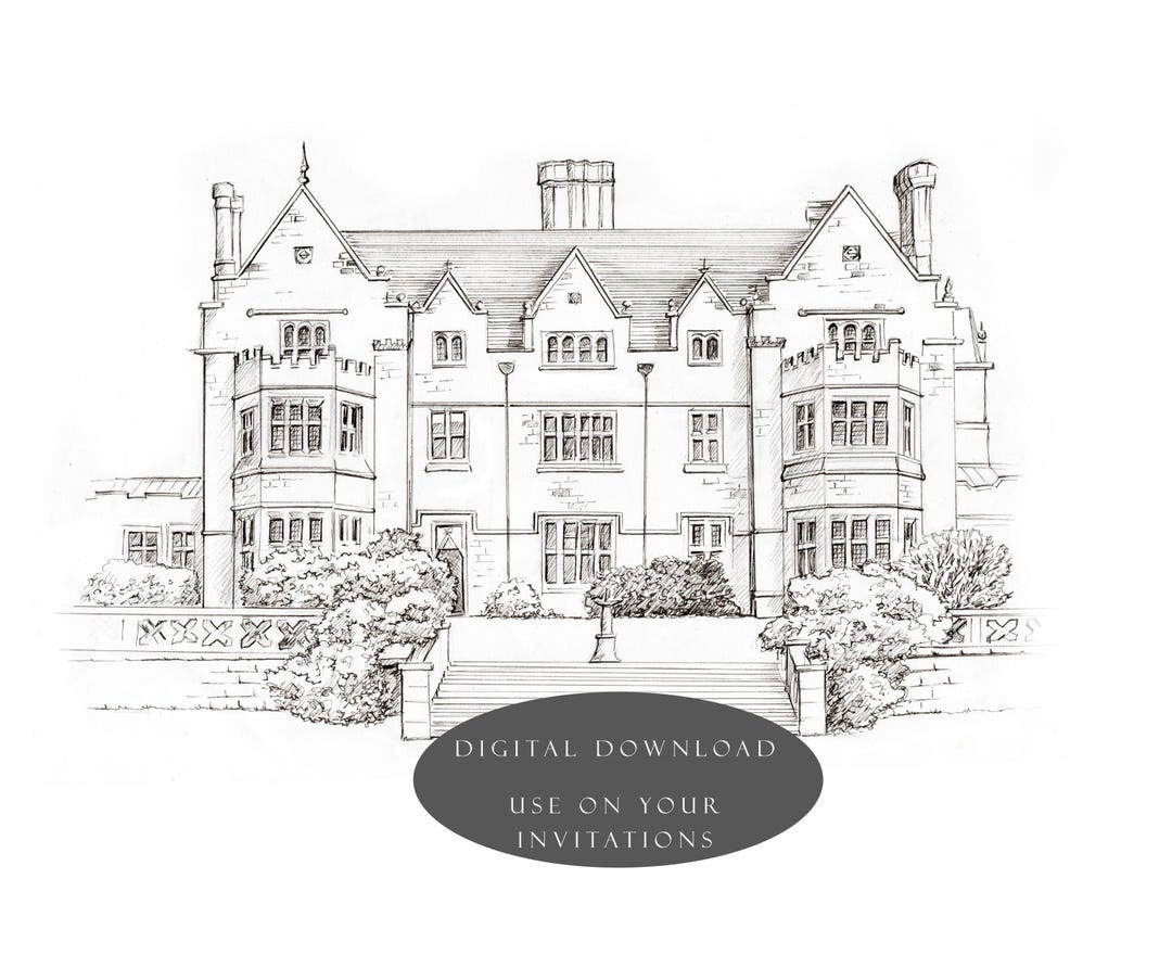 Balcombe Place, Hand Drawn Digital PGN File Wedding Venue Illustration ...