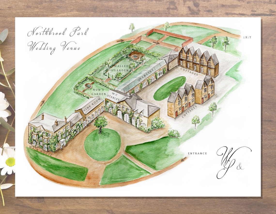 Custom Painted Wedding Venue Map Illustration -wedding Map, Destination ...