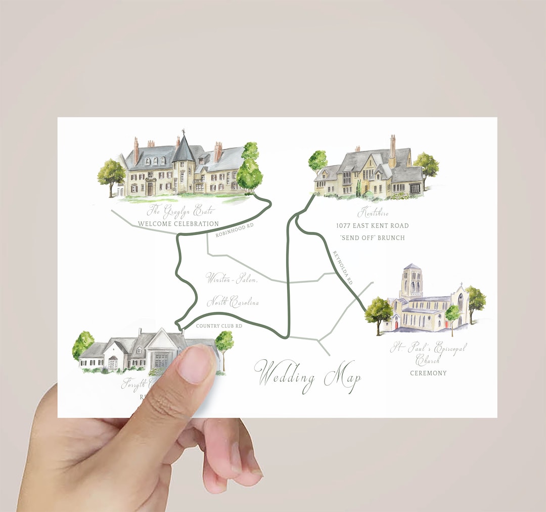 Custom Painted Wedding Venue Map Illustration -wedding Map, Destination ...