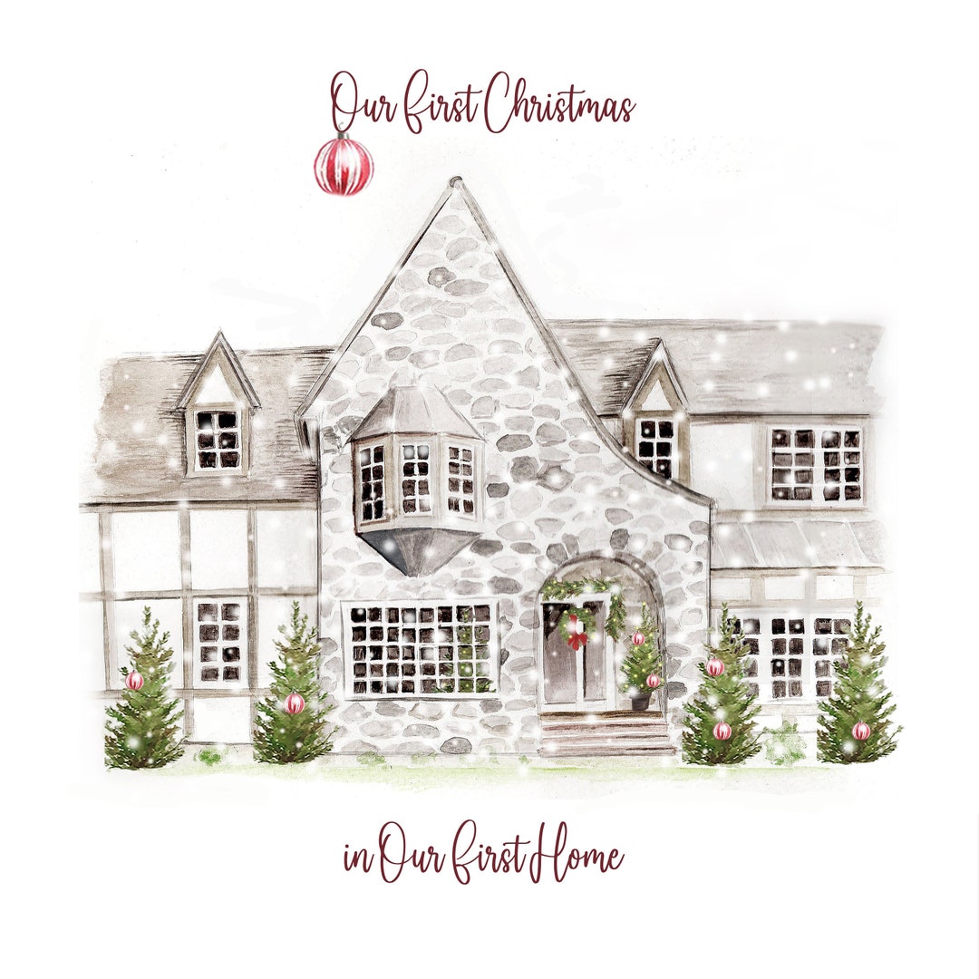 Personalized House Portrait Christmas Card: First Home Holiday Drawing ...