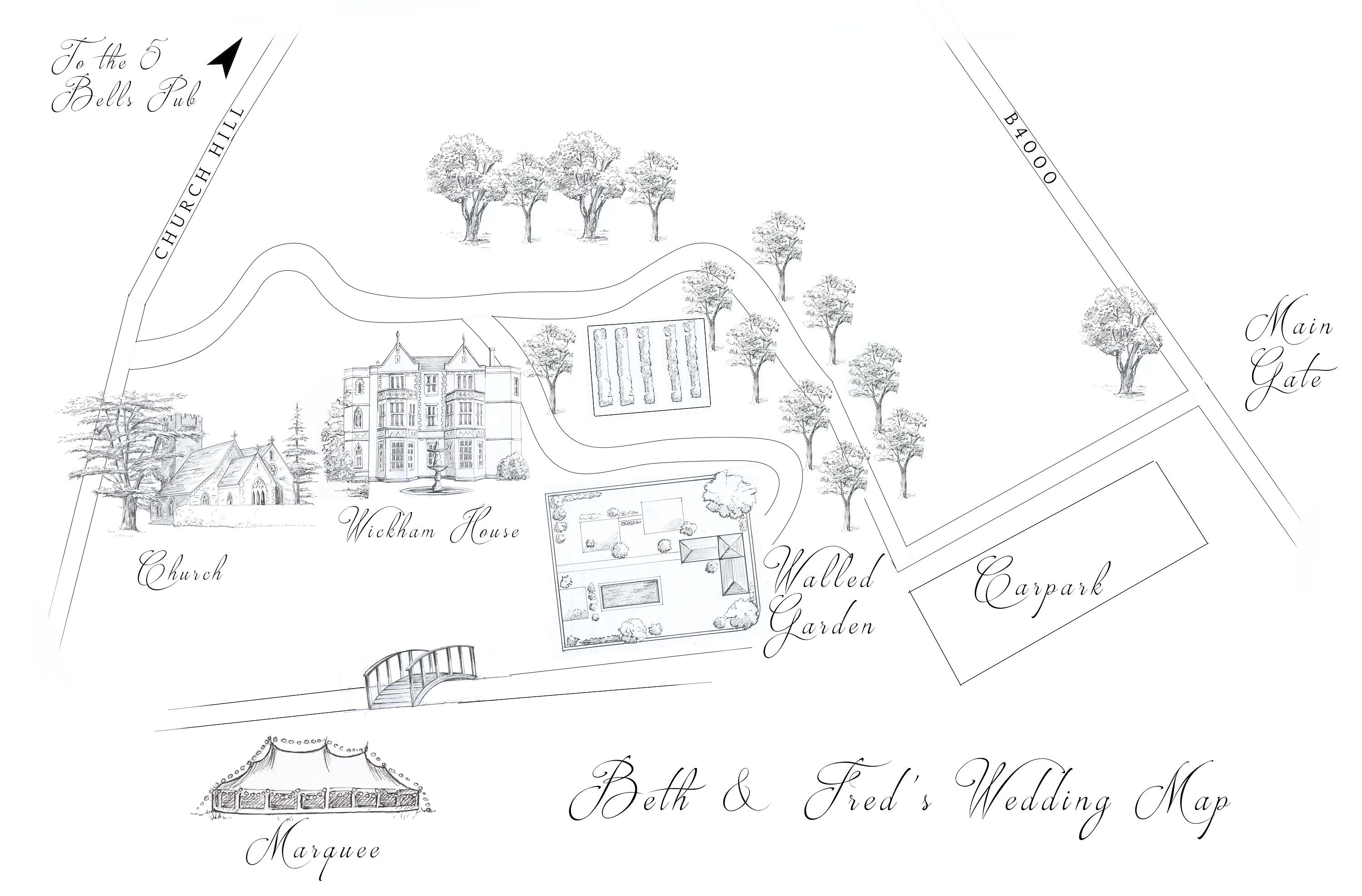 Custom Hand-drawn Wedding Venue Map: Illustrated Wedding Invitation ...