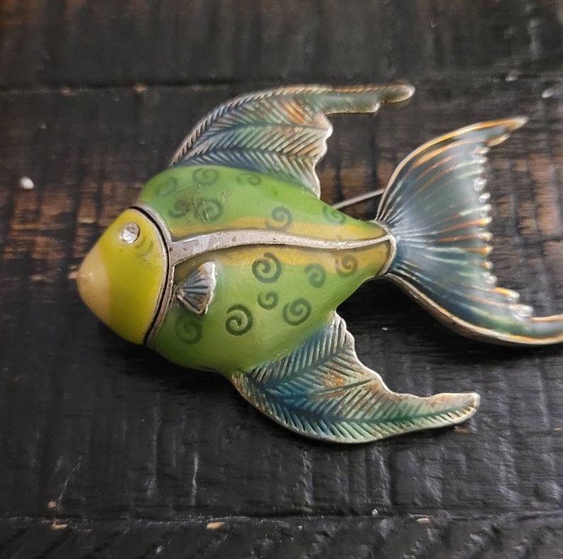 Vintage Enamel Fish Pendant and Brooch - Etsy