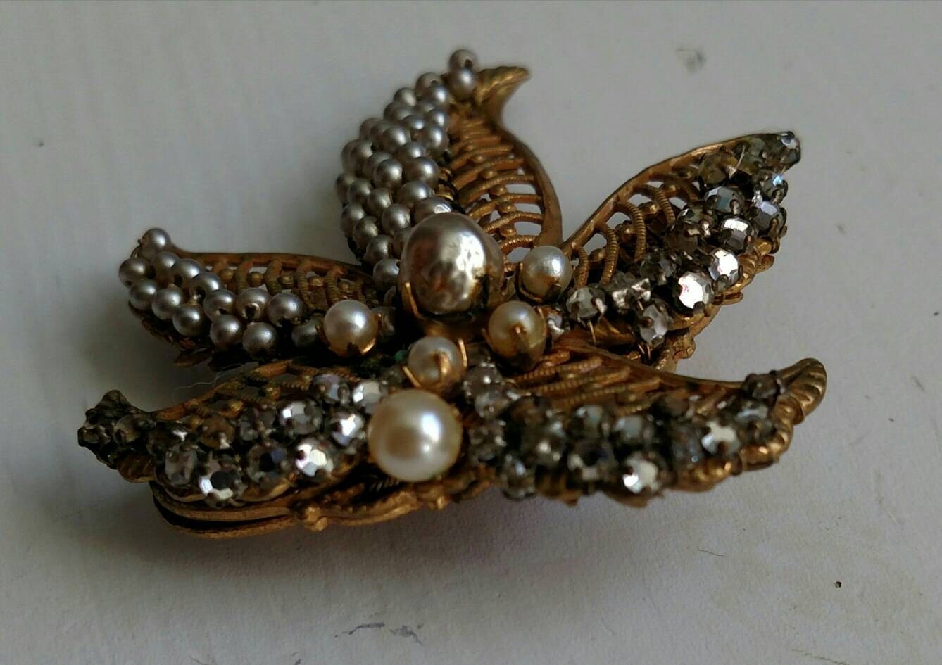 Vintage Signed Miriam Haskell Pearl & Rhinestone Brooch - Etsy