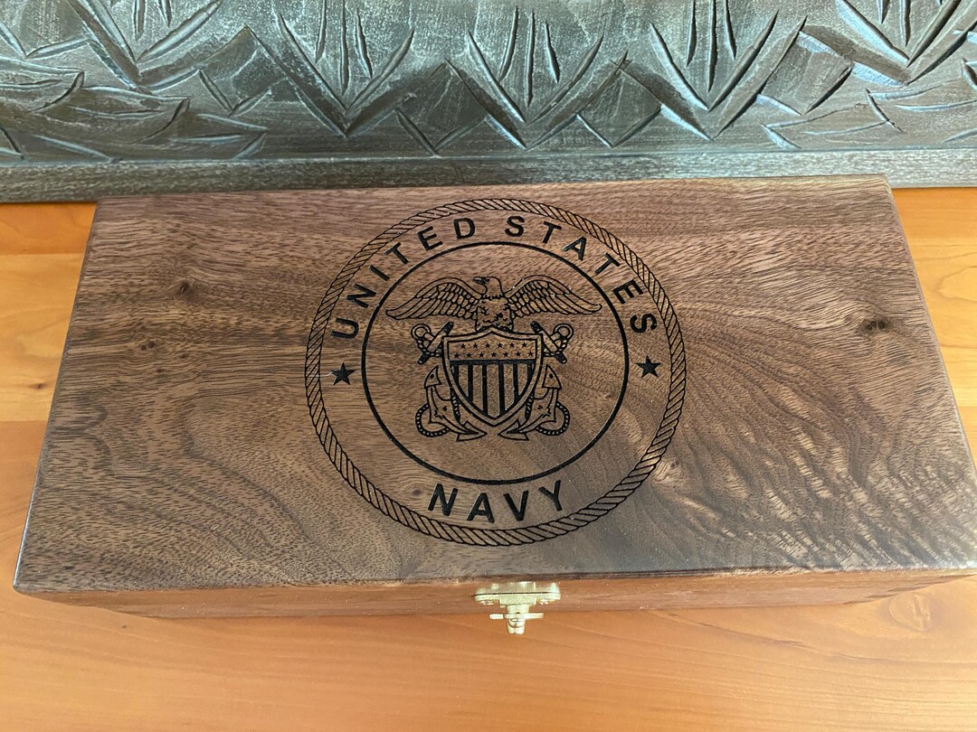 Handcrafted Pure Walnut Keepsake Box With Engraved U.S. Navy Emblem ...