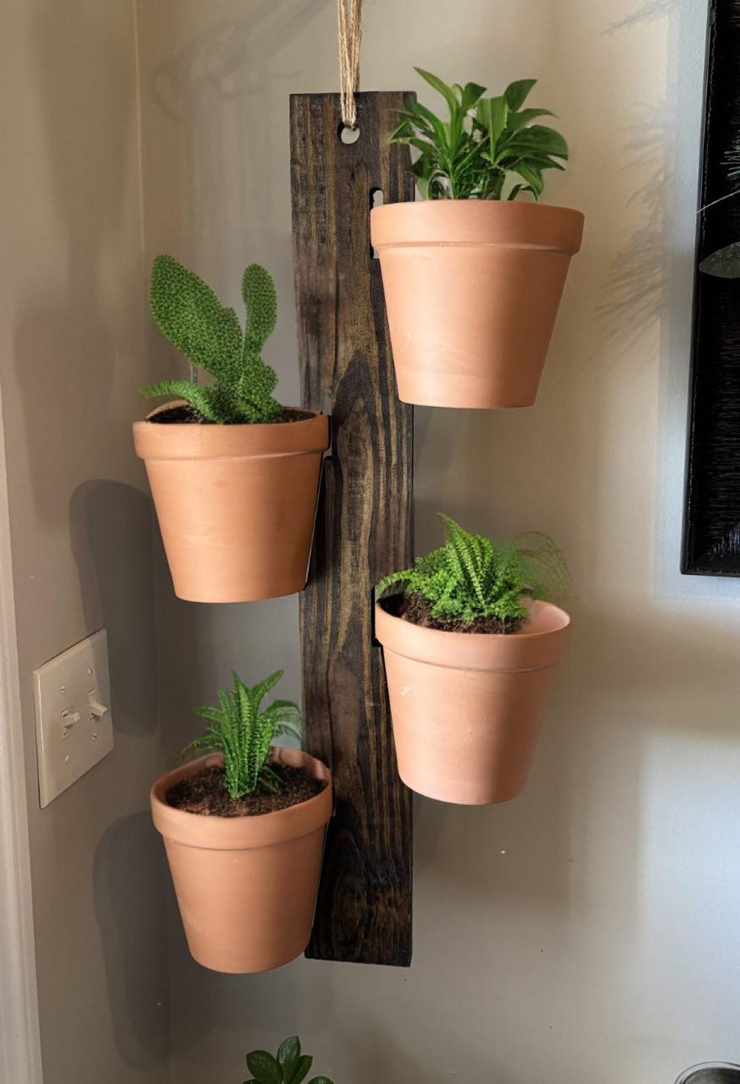 6" Hanging Wooden 4-clay Pot Hanger - Rustic Home Decor - Etsy