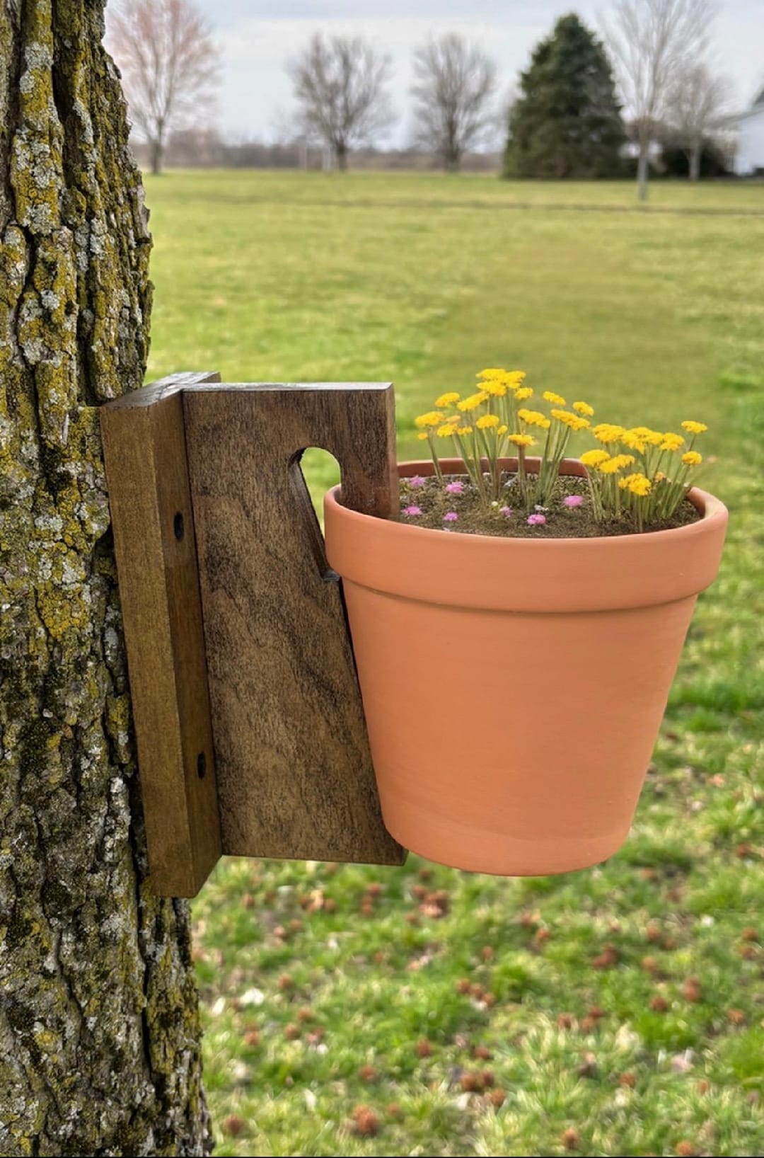 6" Hanging Wooden Single Clay Pot Hanger - Rustic Home Decor - Etsy