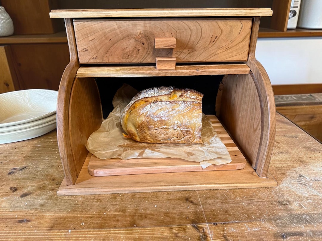Solid Cherry Wood Tambour Door Bread Box – Handcrafted Kitchen Storage ...