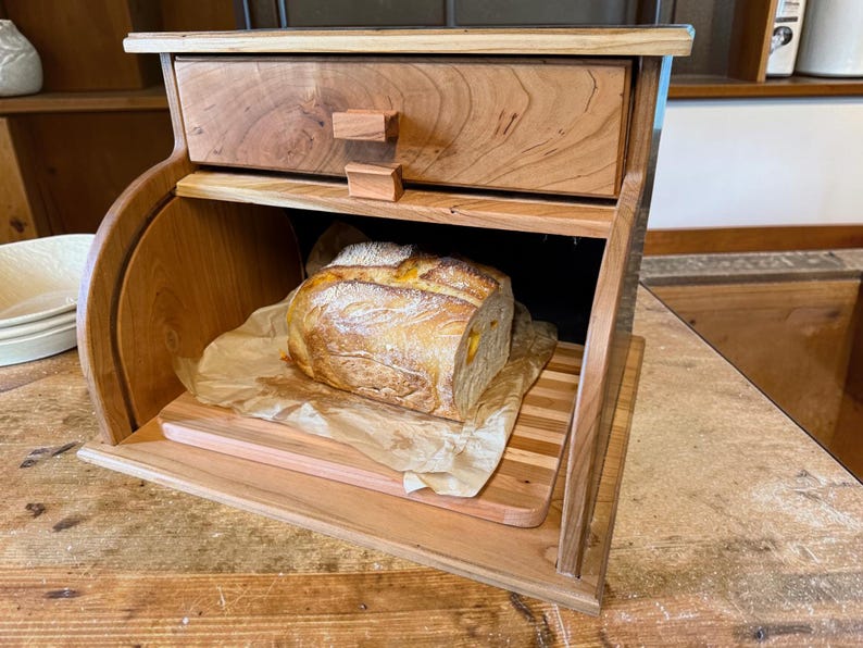 Solid Cherry Wood Tambour Door Bread Box – Handcrafted Kitchen Storage ...