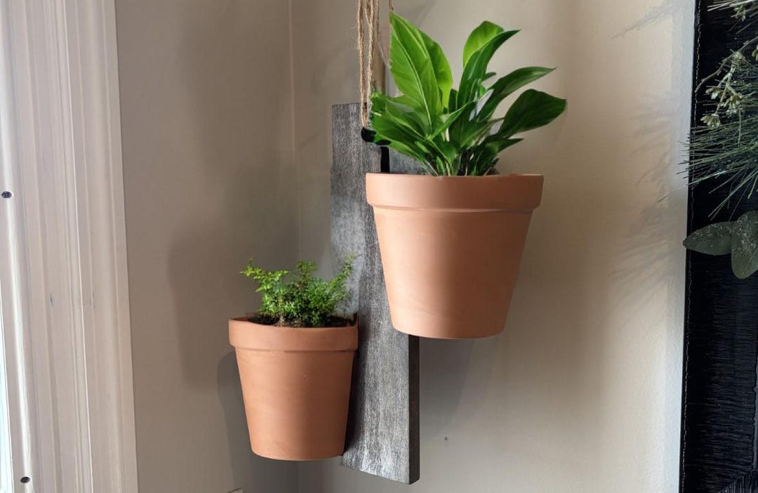 6" Hanging Wooden 2-clay Pot Hanger - Rustic Home Décor - Etsy