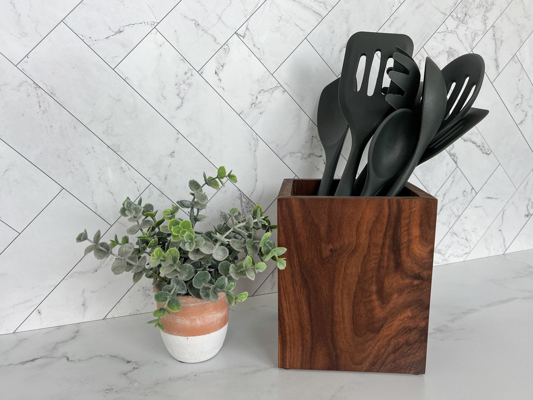 Handmade Wood Utensil Holder: Customizable Kitchen Storage - Etsy