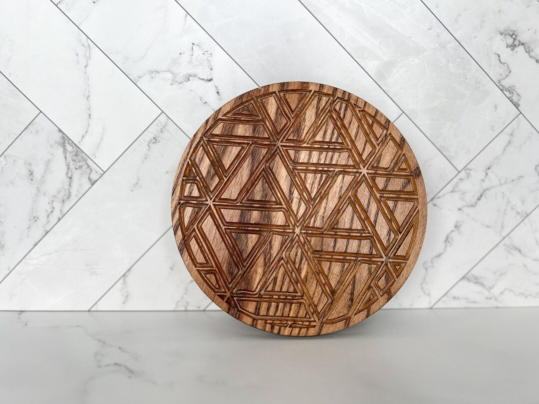 Round Trivet With Geometric Pattern, Serving Tray, Wood Trivet for ...