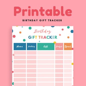 Printable PDF Birthday Gift Tracker A4 Planner Party List Event Present ...