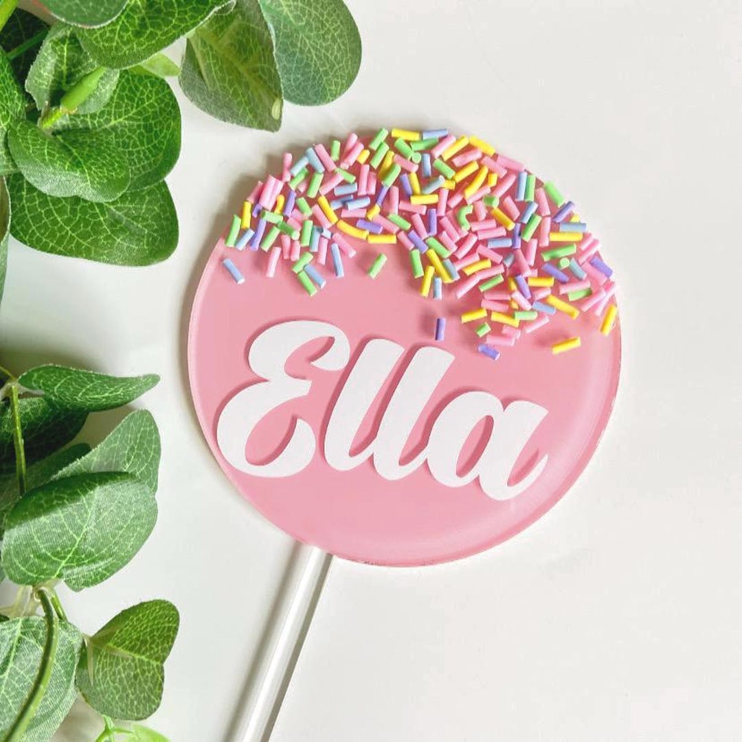 Personalised Pastel Sprinkle Cake Topper: Hand-painted Acrylic Party ...