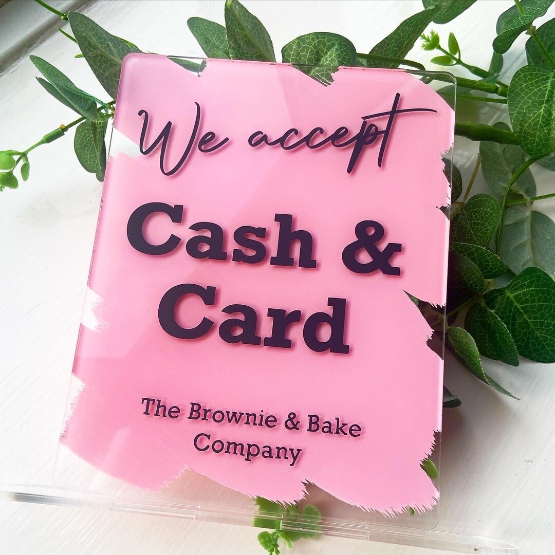 Cash & Card Business Sign Hand Painted Acrylic Rectangle Freestanding ...