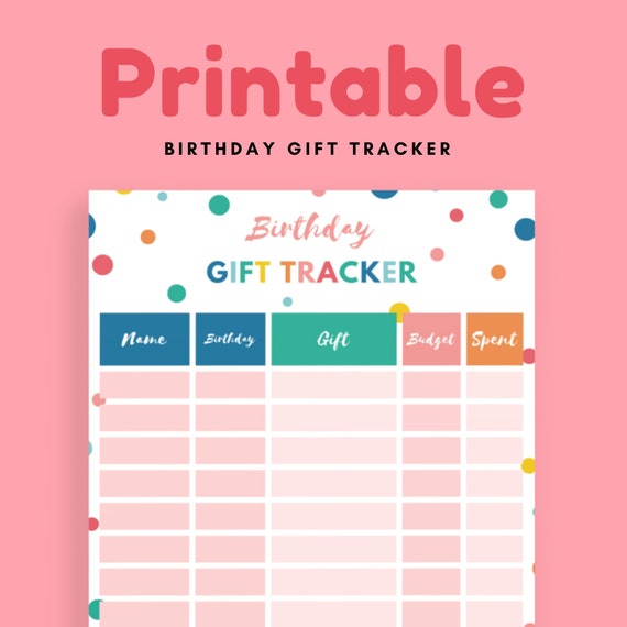 Printable PDF Birthday Gift Tracker A4 Planner Party List - Etsy UK